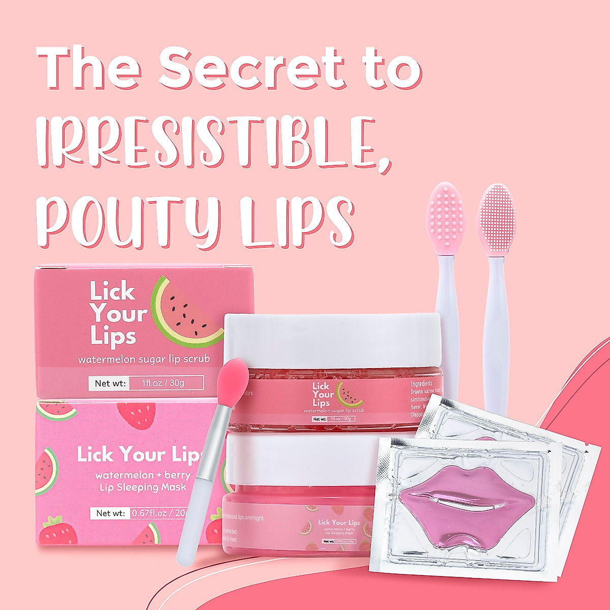 Lick Your Lips 6-in-1 Lip Care Kit With Lip Sleeping Mask, Silicone Brush, Sugar Lip Scrub, Lip Mask Sheet to Reveal Luscious, Lip Exfoliator Scrub to Soft Lips – Korean Lip Therapy Set for a Fuller