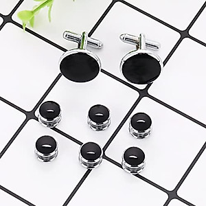 Yolev Mens Cufflinks and Studs Set Tuxedo Shirts Cuff links Black Onyx Cufflinks for Men, Classic Tuxedo Buttons Match for Business Wedding Formal Suit