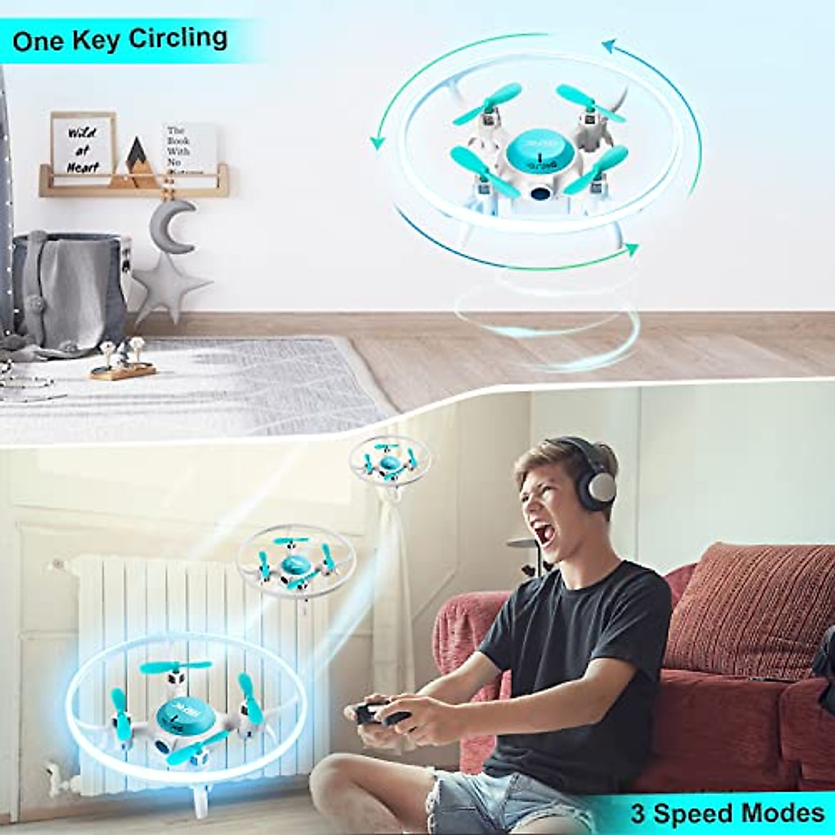 4DRC 4DV5 Mini Drone for Kids,Remote Control Drone for Beginners, LED Hobby RC Quadcopter with Blue&Green Light,360 Flips, Altitude Hold,Headless Mode,Easy to fly Kids Gifts Toys for Boys and Girls