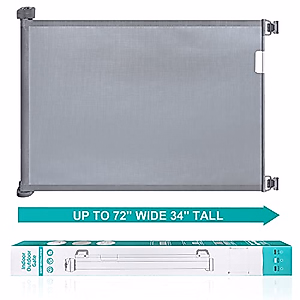 Retractable Baby Gates for Staris - PRObebi Retractable Dog Gate, Indoor Safety Gate Extends to 72" Wide 34" Tall, Extra Wide Baby Gate, Mesh Gate for Doorways, Hallways, Outdoor, Grey