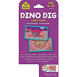 School Zone - Dino Dig Card Game - Ages 4+, Preschool to Kindergarten, Dinosaurs, Dinosaur Names, Counting, Matching, Vocabulary, and More (School Zone Game Card Series)