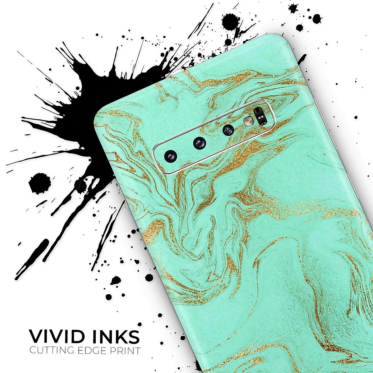 DesignSkinz Mint Marble & Digital Gold Foil V12 Protective Vinyl Decal Wrap Skin Cover Compatible with The Samsung Galaxy S20 (Screen Trim & Back Glass Skin)