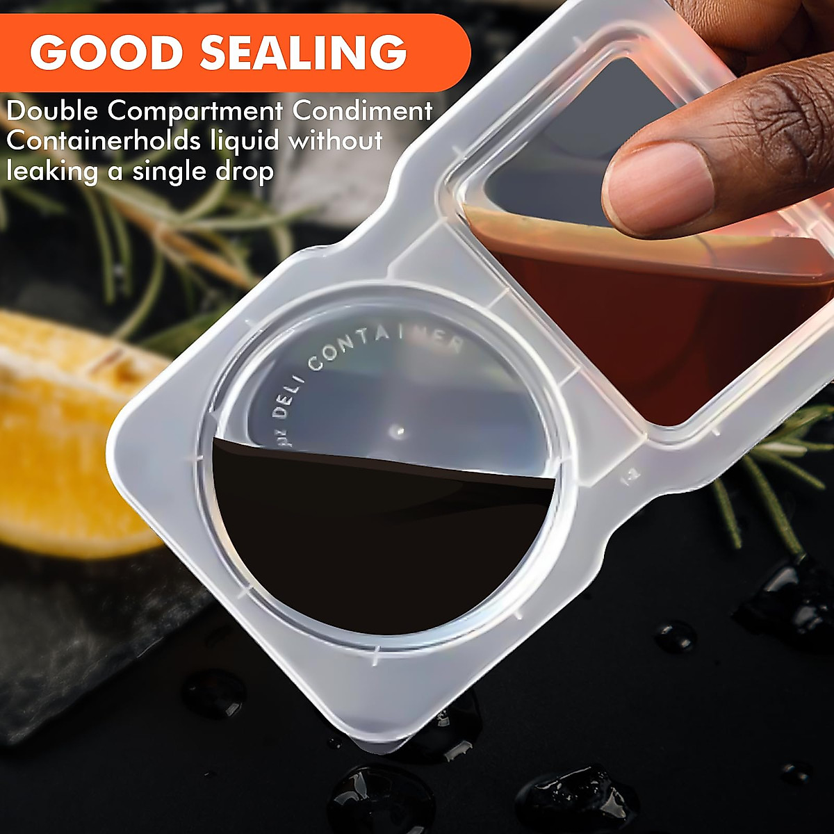 Double Compartment Condiment Containers with Lids, 2024 New Disposable 2 Compartment Snack Containers, Portion Cups Reusable Plastic Snack Container for to-go Sauce, Sampling, Travel Snack (32 PCS)