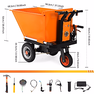 EMUQUD Wheelbarrow Utility Cart, Electric Powered Cart 48V28Ah 1000W Capacity 2200lbs (One Ton), Material Hauler, Utility Cart, Electric Wagon, Electric Deer Cart for Farm and Garden,All Purpose