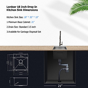 Lordear Bar Sink 18x20x10 Inch Drop In Bar Sinks Stainless Steel 16 Gauge Topmount Kitchen Sink Single Bowl Workstation Sink With Cutting Board RV sinks