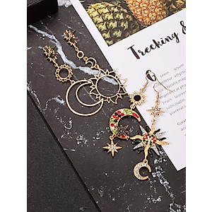 8 Pairs Moon Star Earth Planet Earrings Asymmetrical Vintage Bohemian Earrings Dangle Pendant Earrings Drop Hook Earrings Jewelry for Women