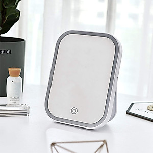 CERSLMO Makeup Mirror with Lights, Lighted Travel Vanity Mirror with 4 LED Tape-Lights, Dimmable Portable Desk Light up Cosmetic Mirror with Touch Screen Switch, Batteries or USB Operated, White