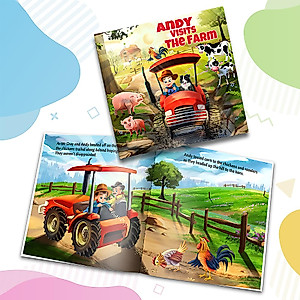 Personalized Storybooks by Dinkleboo - Visits The Farm - Your Child Joins Mr. Gray On A Trip Around The Farm - for Children Aged 0 to 8 Years Old - Soft Cover - Smooth, Glossy Finish (8"x 8")
