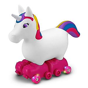 Kid Trax Silly Skaters Unicorn Toddler Foot to Floor Ride On Toy, Kids 1-3 Years Old, Soft and Inflatable, Single Rider, Light Up LED Rollerskates, White (KT1590)