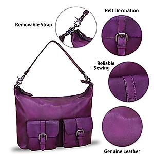 Genuine Leather Handbags for Women Handmade Purses Top Handle Shoulder Bag Vintage Style Real Leather Crossbody Hobo Satchel (Purple)