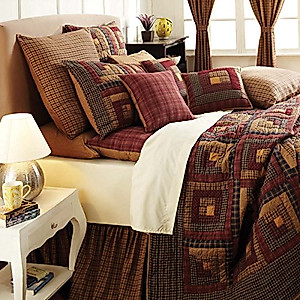 VHC Brands Millsboro Queen Quilt 94Wx94L Log Cabin Country Rustic Lodge Design, Burgundy