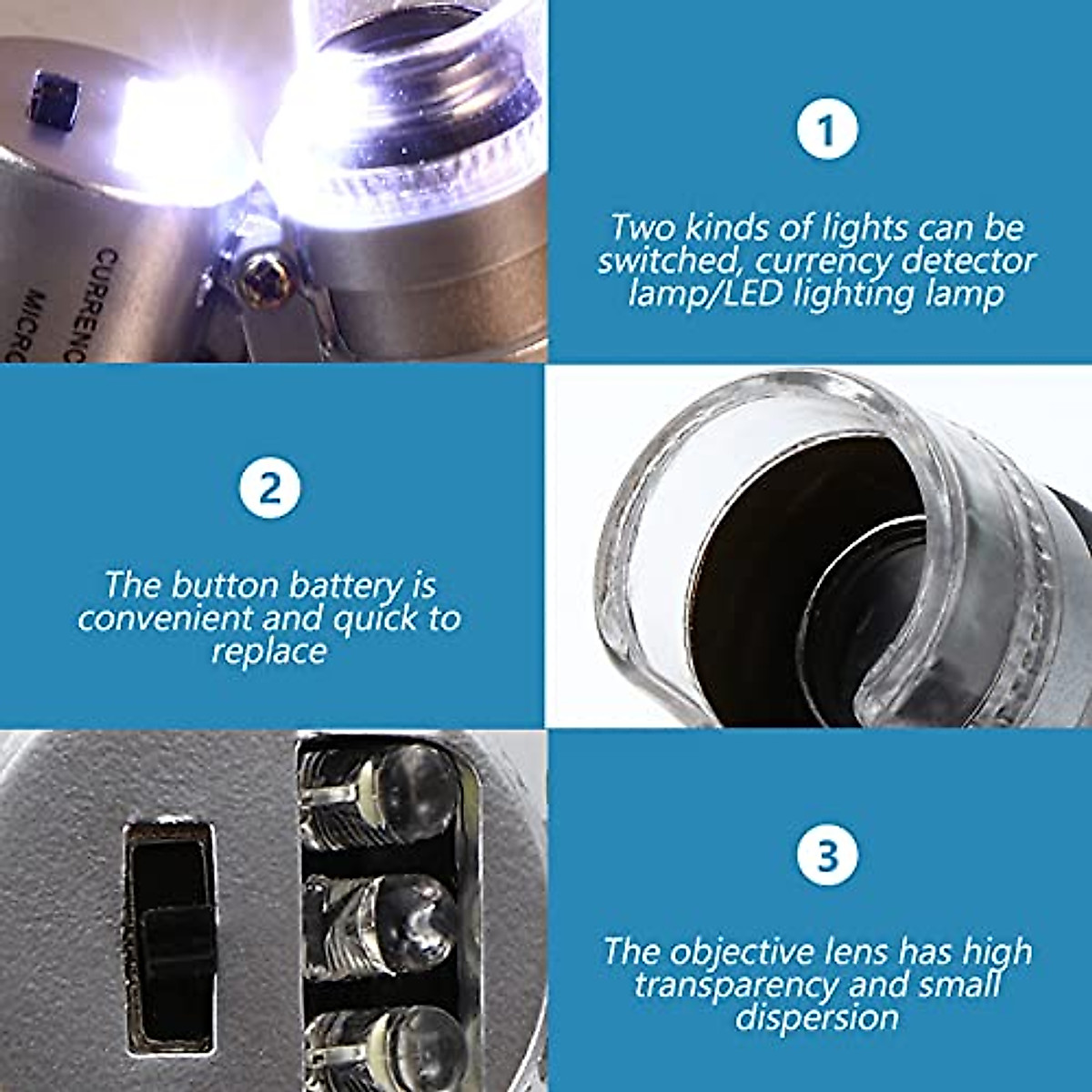 NUOBESTY 60X Mini Microscope ABS Plastic Pocket Magnifier Loupe Magnifying Glass with LED Light for Detecting Counterfeit Currency Jewelry