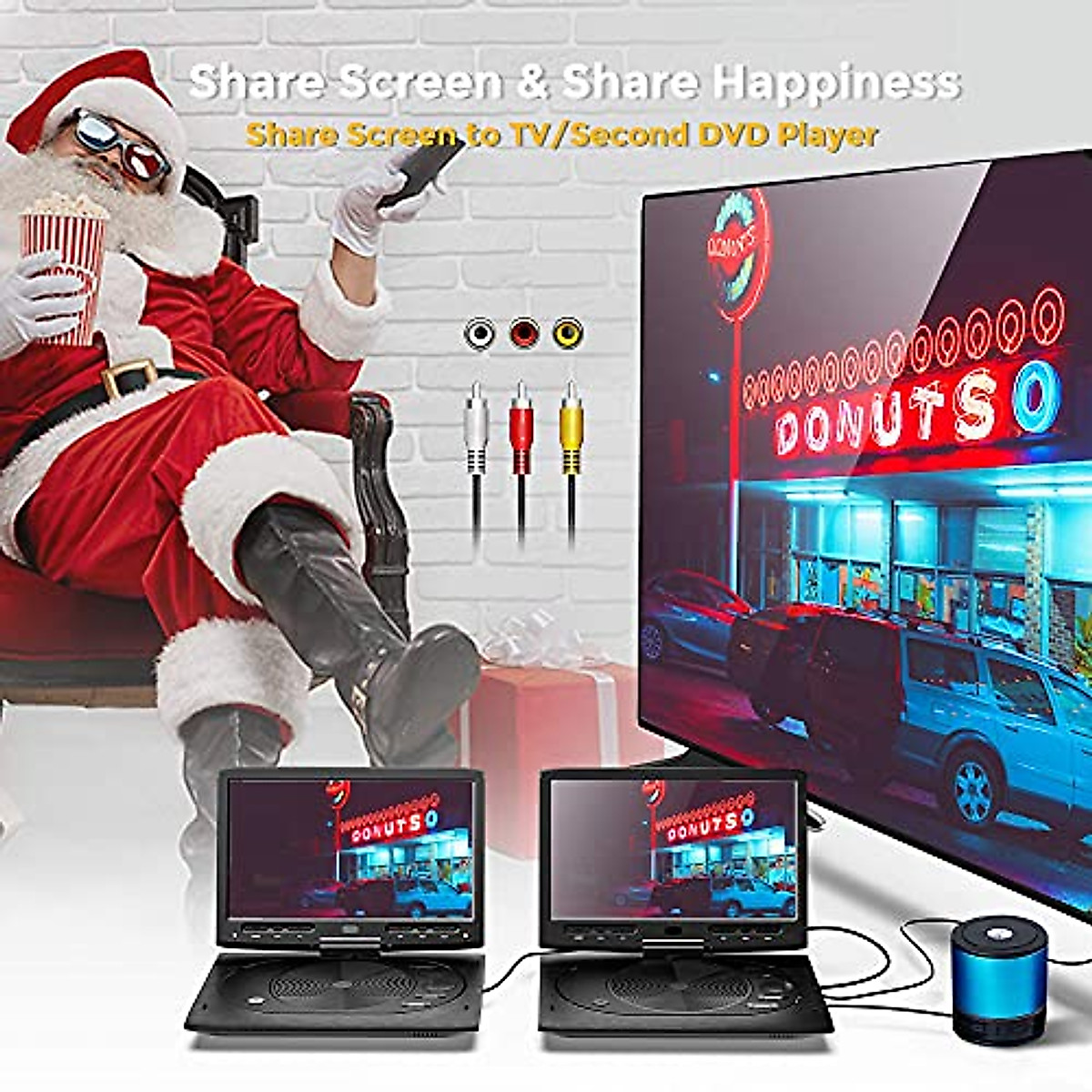 MYDASH 12.5" Portable DVD Player, Car DVD Player for Kids with 10.5" HD Swivel Screen, 5 Hrs Rechargeable Battery, Support CD/DVD/SD Card/USB, Car Headrest Mount Case, Car Charger, Region Free, Black