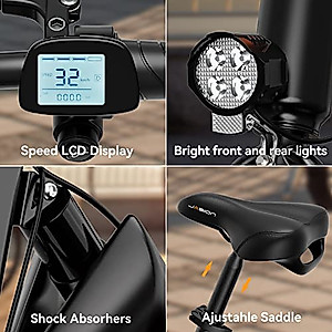 Jasion EB3 Electric Bike for Adults 21mph Folding Adults Electric Bicycles, 350W Brushless Motor, 36V 7.5Ah Battery, Center Suspension, 3 Levels Assist, 14" Foldable ebike for Adults and Teens