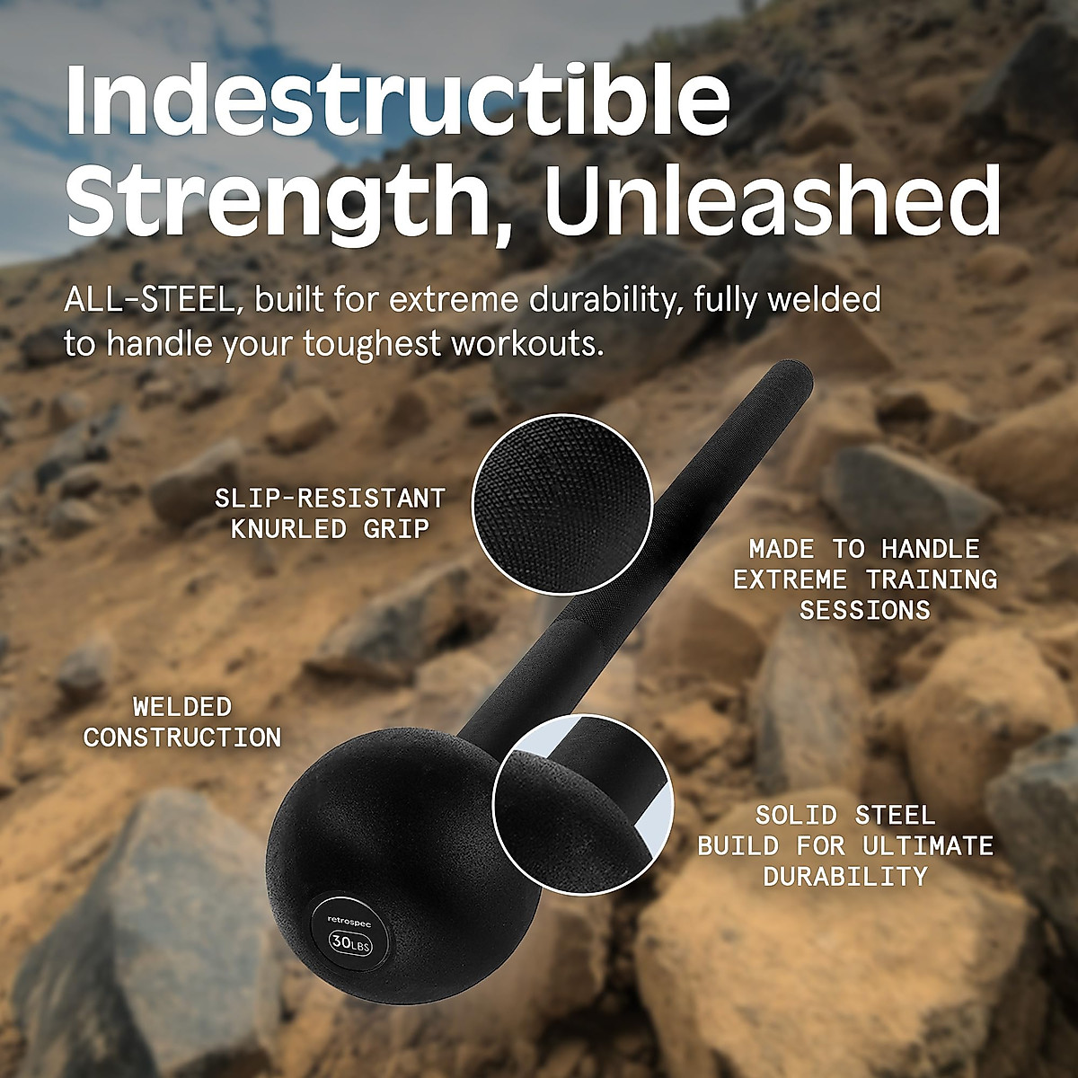 Retrospec Steel Macebell 5 to 30lbs for Men, Women Steel Mace Strength Training, Full Body Workouts , Matte Black, 7 lbs