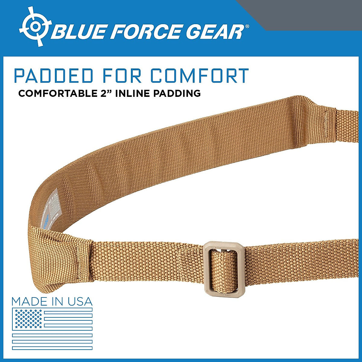Blue Force Gear Padded Vickers Sling - 2 Point Padded Sling with Swivels - 57 – 67 inches (Black)