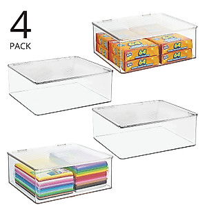 mDesign Plastic Craft Room Stackable Storage Organizer Box Containers with Hinged Lid for Thread, Beads, Ribbon, Glitter, Clay, Sewing, Crochet, Stamps, Scissors, Ligne Collection - 4 Pack - Clear