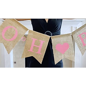 Shimmer Anna Shine Oh Baby Burlap Banner for Baby Shower Decorations and Gender Reveal Party (Pink)