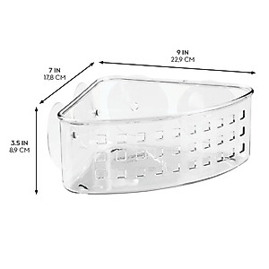 iDesign Plastic Bathroom Suction Holder, Shower Organizer Corner Basket for Sponges, Scrubbers, Soap, Shampoo, Conditioner, Clear