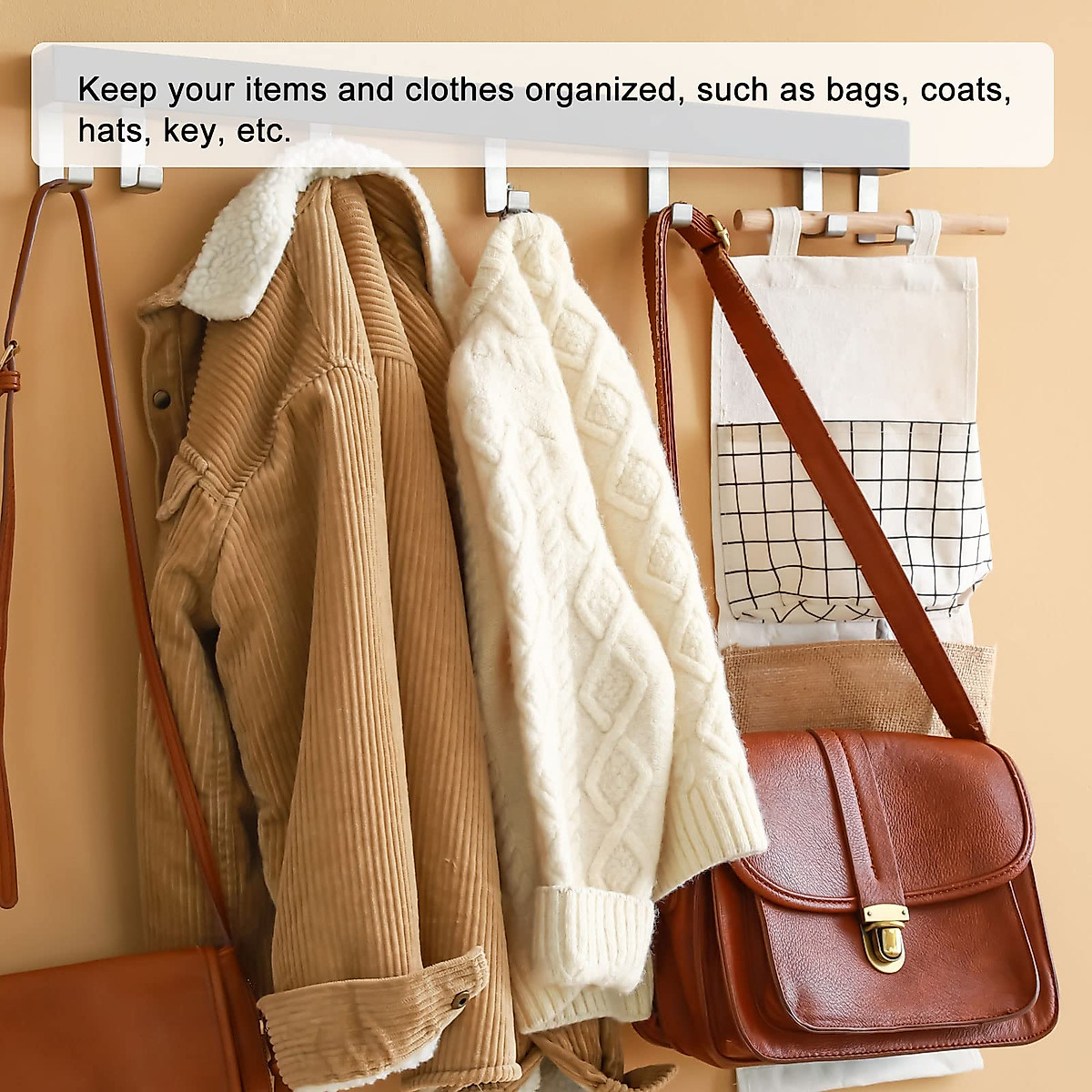 uxcell Coat Hook Rack, 304 Stainless Steel Coat Rack Wall Mounted with 7 Hooks Metal Hook Rail Wall Hangers for Hanging Bedroom Bathroom 2Pcs