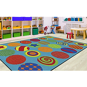 Flagship Carpets Patterned Circles Colorful Multicolor Seating Carpet for a Gathering Place, Children's Classroom Rug or Kids Educational Area, 7'6" x 12', Seats 24, Rectangle