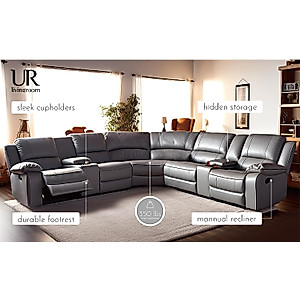 UR livingroom Modular Sectional Sofa PU Leather Manual Recliner Sofa Symmetrical Sectional Couches for Living Room Livingroom Furniture Sets, Grey