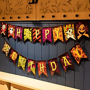 Madodo, Nightmare before Christmas inspired Birthday Banner, Happy Birthday Banner, Movie, Jack, Sally, Halloween, Christmas, Birthday Favors, Party Supplies, Party Décor