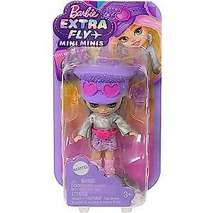 Barbie Extra Mini Minis Travel Doll with Metallic Desert Fashion and Festival Accessories, Barbie Extra Fly Small Doll