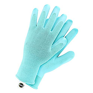 Miracle-Gro MG30607/WML Embossed Latex Gloves – Medium-Large, Women’s Latex Coated Nylon Shell Gloves with Small Floral Texture Palm Grip