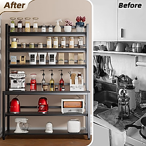 Aquzee Large Bakers Rack for Kitchens, 47in Wide (47.2“W x 15.7”D x 70.8" H) 6 Tiers Kitchen Stand with Hutch & Storage, Black Freestanding Tall Bakers Racks Organizer with Shelves