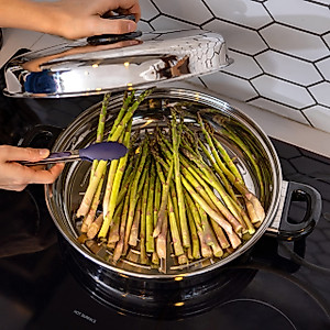 Maxam Stainless Steel 13 Inch Grill Pan, Durable Stainless Steel Construction with Heat Resistant Handle, Cover and Sear Ridges