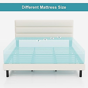 IYEE NATURE Full Bed Frame with Headboard,Sturdy Platform Bed with Wooden Slats Support,No Box Spring,Mattress Foundation,Easy Assembly,Beige