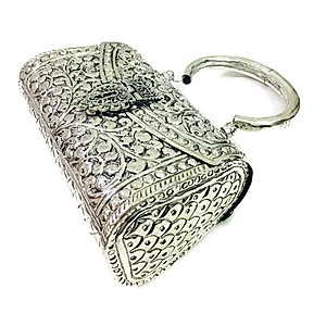 Indian Brass Clutch Silver white clutches Vintage Handmade Brass metal purse Hand clutch Handbag for women party Bride marriage clutch