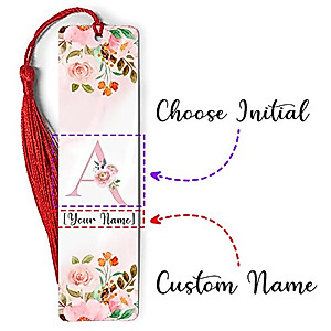 Personalized Bookmark Customized Name Initial Text Monogram Bookmarks Custom Flower Floral Markers Metal Ruler Ornament Gifts for Book Lovers Mom Dad Reader On Birthday Christmas Day, Multicolored