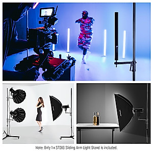 NEEWER 88"/224cm Light Stand Stainless Steel Heavy Duty with Pistol Grip, Sliding Arm, Detachable Caster, Folding Leg, 1/4" 5/8" Spigot, Photography Flash/Ring Light Stand, Max Load 22lb/10kg, ST003