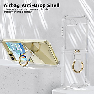 Designed for Samsung Galaxy Z Flip 5 Case Clear with Ring, Anti-Fall Shockproof Protective Phone Cover Case Compatible with Galaxy Z Flip 5 Case 5 G 2023 (Clear)