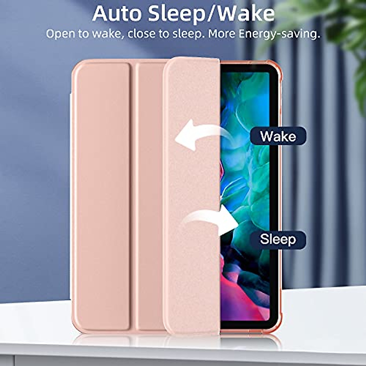 Cousper Case Compatible with iPad Pro 11 Inch 4th Generation 2022 / 3rd Gen 2021 with Pencil Holder, Slim Protective Smart Cover for 11 Inch iPad Pro, 2 Stand Modes for Viewing and Typing, Rose Pink