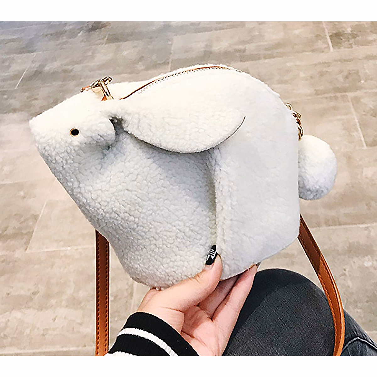 QZUnique Rabbit Shape Handbag Women's Lovely Plush Toy Crossbody Bag Rope Strap Shoulder Bag