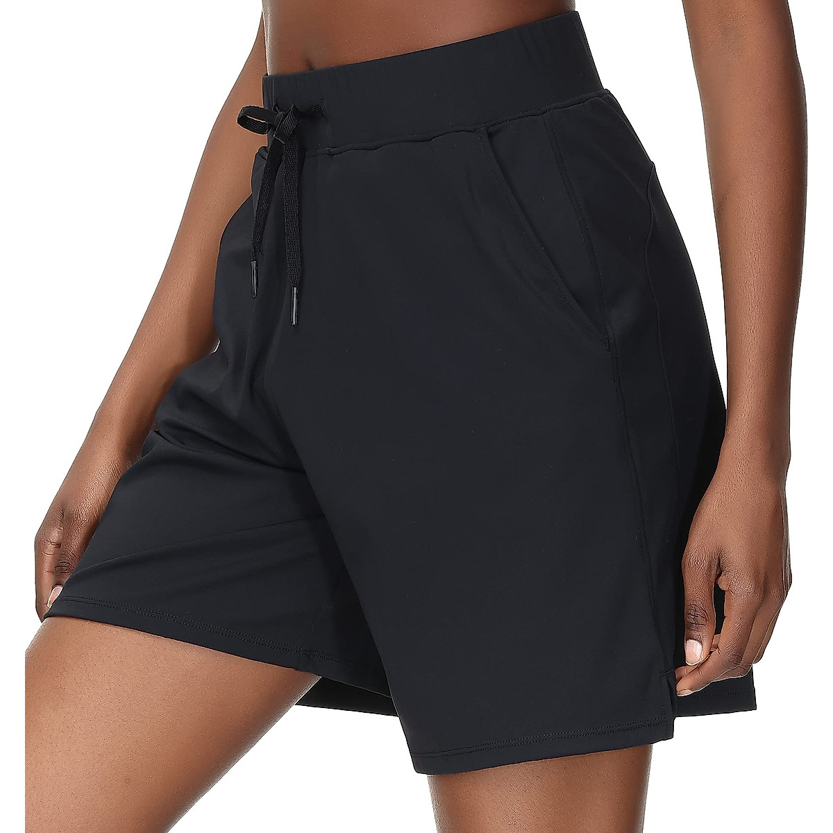 Women's Bermuda Shorts Athletic Long Loose Fit Shorts with Pockets Drawstring Lounge Shorts for Walking Workout Yoga (Black, X-Large)
