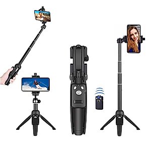 Tripod Monopod Selfie Stick, Long Extendable with Wireless Remote Shutter Control Phone Clip Holder，Compatible with All Cellphones