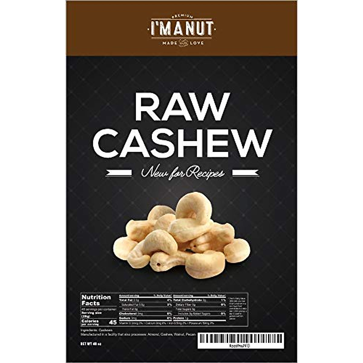 Raw Whole Unsalted Cashews 48oz (3 lb) 100% Natural | No Chemicals | Batch Tested Gluten & Peanut Free | Non-GMO | Keto and Paleo Diet Friendly
