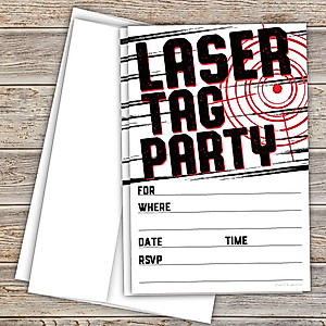Laser Tag Party Invitations (20 Count) with Envelopes - Laser Tag Birthday Party