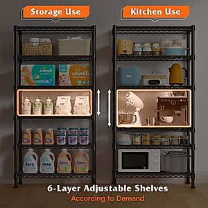 REIBII 6-tire Wire Shelving Rack,Storage Shelves Metal Shelves for Storage Load 1000 LBS,Heavy Duty Shelving Unit with Wire Shelf Adjustable Pantry Shelf Bathroom Kitchen Garage Black 24" Wx14 Dx71 H