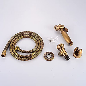 MINJING Handheld Bidet Sprayer for Toilet, Antique Brass Cloth Diaper Sprayer Kit Wall Mounted Bidet Sprayer Set Single Handle Toilet Bidet Sprayer Kit with 150cm Shower Hose