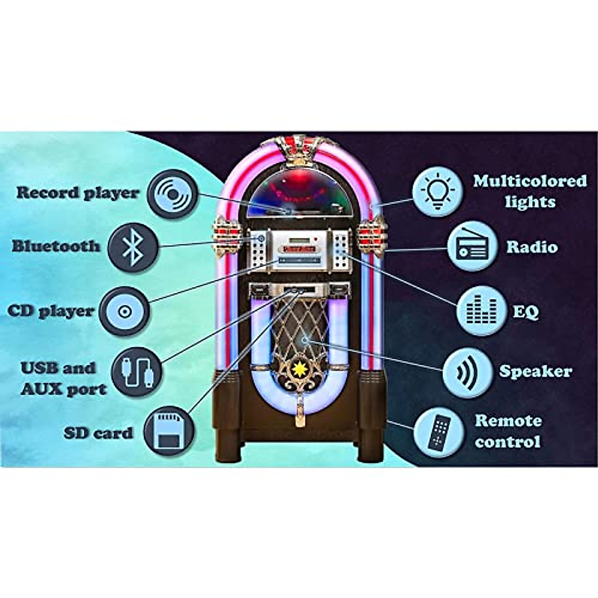 Roxby Retro Full Size Jukebox Cd Player with Bluetooth Stereo Record ...