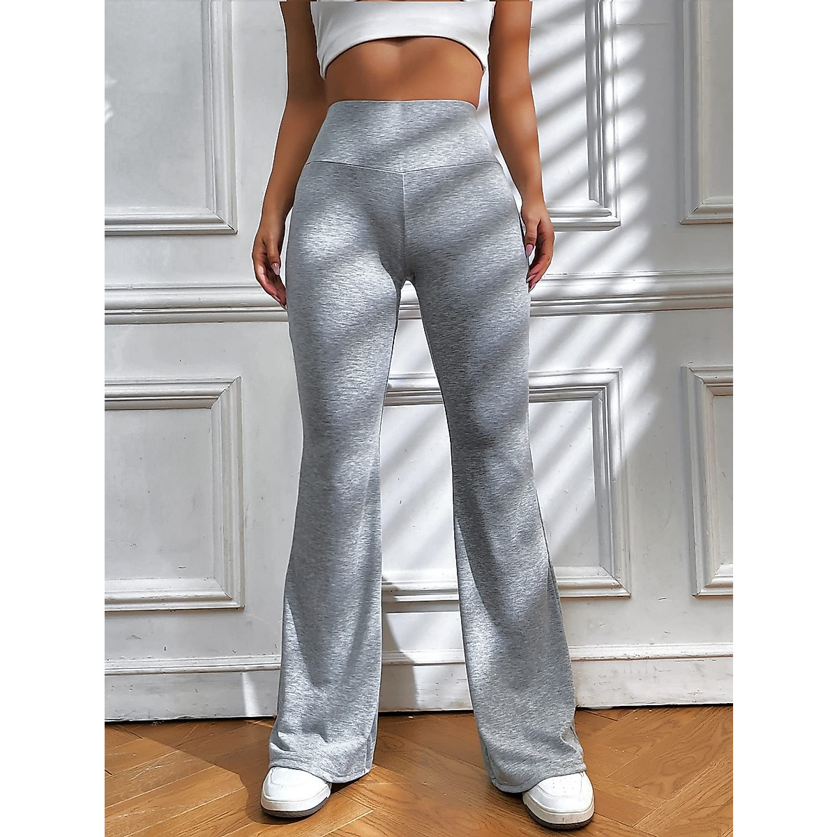 SOLY HUX Women's Flare Leggings High Waisted Sweatpants Bell Bottoms Bootcut Yoga Pants Solid Light Grey XS
