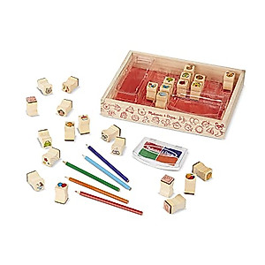 Melissa & Doug Wooden Stamp Set, Favorite Things - 26 Stamps, 4-Color Stamp Pad With Washable Ink For Art Projects For Kids Ages 4+
