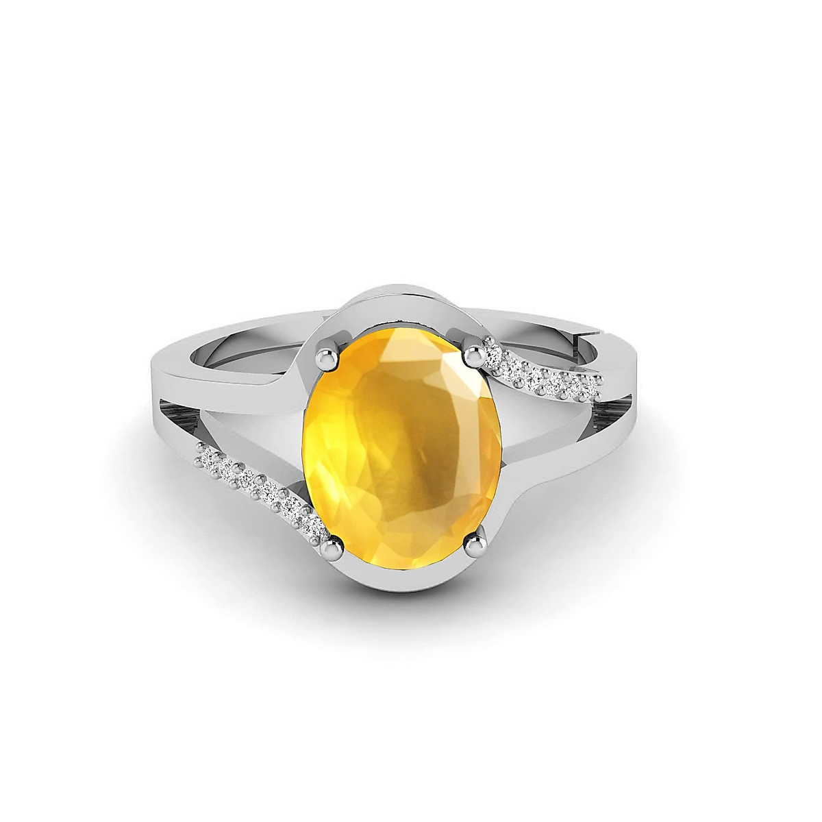 SirDaksh 7.00 Carat Certified Yellow Sapphire Gemstone Silver Plated Ring For Men And Women's