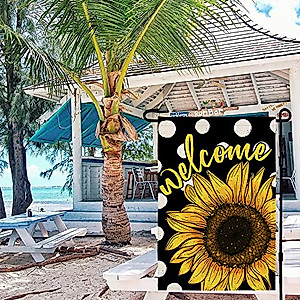 CROWNED BEAUTY Summer Garden Flag Sunflower Yard 12x18 Inch Small Double Sided Outside Polka Dots Party Farmhouse Décor
