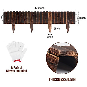 Newflager Garden Wooden Fence Anti-Corrosive Outdoor Landscape Edging Flexible Decorative Border with a Pair of Gloves for Garden Yard Flower Tree Fence - 7.9'' H x 47'' L